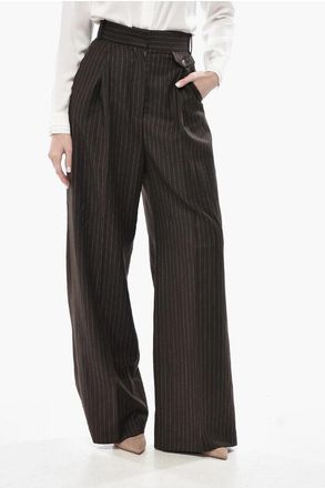 The Mannei Wool Palazzo Trousers with Single Pleat and Pinstripe Patter size 38