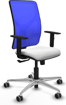 Piqueras y Crespo Atmungsaktiver B&uuml;rostuhl mit 1D-Armlehnen, h&ouml;henverstellbare Lendenwirbelst&uuml;tze, ausgestattet mit 3 Positionen und Schneideschaum, Blau/Wei&szlig;