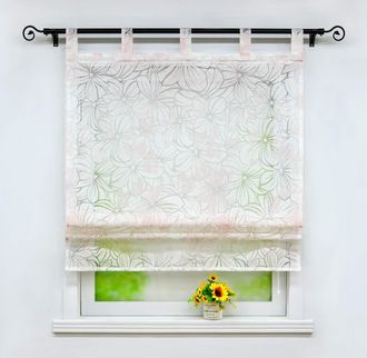 Joyswahl Voile Raffrollo Unifarbenes Romantsiches Ausbrenner Design mit Floral Druck &raquo;Alma&laquo; Raffgardine Schals mit Schlaufen Fenster Vorh&auml;nge BxH 100x140cm Pin