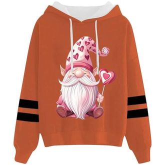 Generic 2026 Saint Valentin Femmes Automne Et Hiver Casual Saint-Valentin Vieil Homme Assis Sur Le Sol Imprim&eacute; Cordon Sweat &agrave; Capuche, Orange, XXL