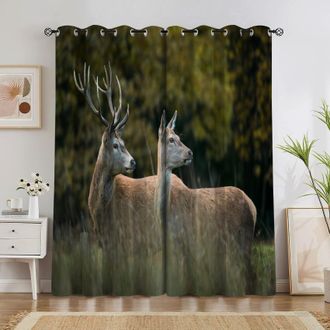 Generic Verdunkelungsvorhang Nat&uuml;Rlich Thermovorhang K&auml;lteschutz Hirsch Blickdicht &Ouml;senschal f&uuml;r Gardinen Wohnzimmer & Schlafzimmer H 200 x B 140 cm 2er Set b