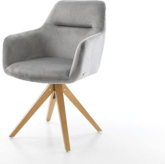 DELIFE Esszimmerstuhl Pejo-Flex Samt Grau Holzgestell kantig Natur Taschenfederkern, Esszimmerst&uuml;hle