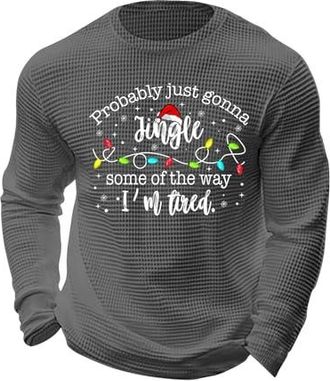 Generic T-shirt de Noël pour homme, col rond gaufré Ugly 2025 Christmas Im Tired imprimé graphique fantaisie drôle festival hiver vacances fêtes décontractées