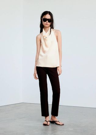 Mango Top satin col b&eacute;nitier &eacute;cru - Femme - XS - MANGO