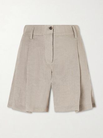 Brunello Cucinelli Shorts Aus Leinen Mit Bundfalten - Gr&uuml;n