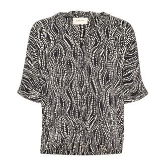 Cream Femme, Blouses et Chemises, Noir, Taille: 38 FR Chemisier &agrave; manches courtes &agrave; pois noirs ondul&eacute;s