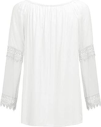 Generic Chemise Longue Femme - Chemise Femme Sexy Dentelle Tee Shirt Manche Longue Mousseline Couluer Unie Tunique Grande Taille avec Cordon Haut L&eacute;ger Ample 