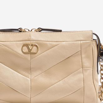 Valentino Garavani Womens Panthea Leather Bag Beige Shoulder