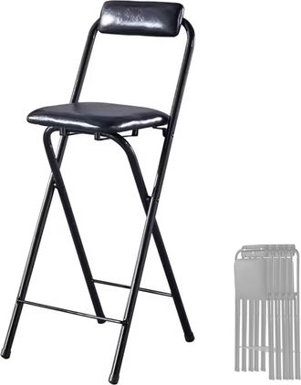 Generic Barhocker Klappbar mit R&uuml;ckenlehne und Fu&szlig;st&uuml;tze, 60/65/70/75 cm PU-gepolsterter Faltbarer Tresenhocker Tragbarer Bistrohocker(75cm/30in)