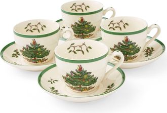 Portmeirion Spode Christmas Tree Teetasse und Untertasse, 4er-Set (mehrfarbig)