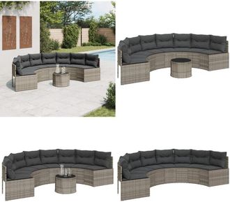 vidaXL Vidaxl - Gartensofa mit Tisch und Kissen Halbrund Grau Poly Rattan - Gartensofa - Halbrunder Gartensofa - Outdoor Sofa - Terrassenm&ouml;bel - Gartenm&ouml;bel