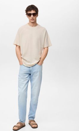 Mango T-shirt coton lin relaxed-fit sable - Homme - XXL - MANGO MAN