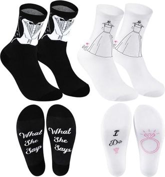 Satinior 2 Paires Chaussettes de Mariage Cadeaux pour Jeunes Mariés Chaussettes pour Couple Marié Cadeaux de Fiançailles