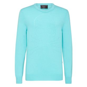 Philipp Plein Homme, Pulls, Bleu, Taille: 3XL Pullover Col Rond Skull and Bones