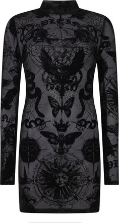 Philipp Plein Long Sleeve Mini Dress Flock Butterfly Tattoo