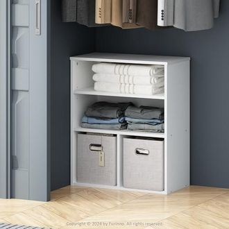 Furinno Reed 3-stufiges multifunktionales offenes Regal f&uuml;r Kleidung & Schrankaufbewahrung, Wei&szlig;