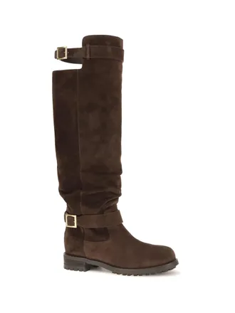 Jimmy Choo London Womens Knee-High Biker Boots Chocolate Calf Leather Bos Taurus