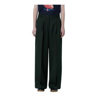 Ganni Single Wool Twill Oversized Pleated Pants - - Trousers - Damen - Gr&uuml;n - XS