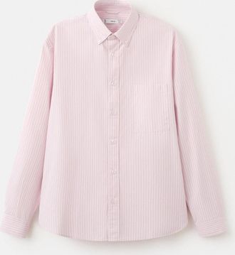 Mango Chemise 100 % coton coupe relaxed &agrave; rayures rose pastel - Homme - XXL - MANGO MAN