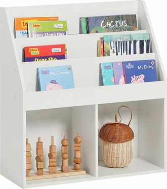 SoBuy KMB01-W Kinderregal mit 3 Ablagefächern und 2 offenen Fächern Zeitungsständer Aufbewahrungsregal Bücherregal für Kinder weiß bht ca.: 73x80x30cm