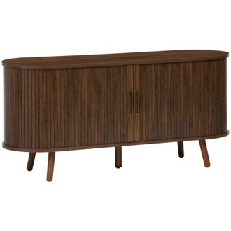 Sweeek Sweeek - Meuble tv scandinave 2 portes coulissantes, 4 compartiments, effet bois rainur&eacute; noyer, L120 x 40 x 57 cm