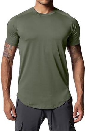 Generic T-shirt de sport fonctionnel pour homme - S&eacute;chage rapide - Avec ourlet allong&eacute; - Manches courtes - Respirant - Pour lentra&icirc;nement en plein air, vert, 