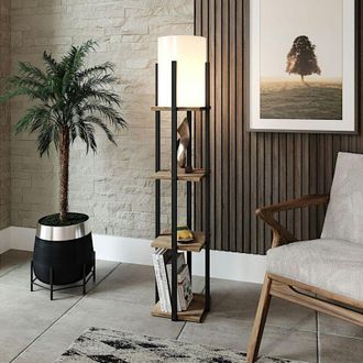 Pier Import Lampadaire moderne d&eacute;coratif avec &eacute;tag&egrave;res carr&eacute;es effet bois KILIS