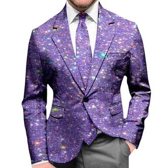 Generic Veste &agrave; paillettes pour homme - Imprim&eacute; multicolore - Costume de carnaval - Veste de costume slim fit - Avec motif cravate - Tenue de f&ecirc;te disco des a