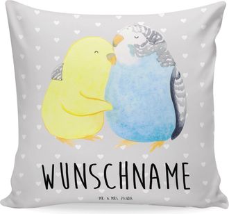 Mr. & Mrs. Panda Kuschelkissen personalisiert Wellensittich Liebe - Personalisierte Geschenke, Kissen, Umarmen, Freundin, Verknallt, mit Namen, Kissenbezug, Personalis