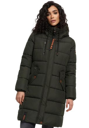 Marikoo Damen Wintermantel Winterjacke mit Kapuze Steppmantel B941 [B941-Yuik-Dark-Olive-Gr.XXL]
