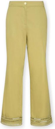 Elena Miro Femme, Pantalons, Vert, Taille: 56 FR Pantalon en coton m&eacute;lang&eacute; avec dentelle