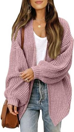 Generic Pull &agrave; manches longues et col en V ouvert sur le devant pour femme, manteau dext&eacute;rieur surdimensionn&eacute; en tricot &eacute;pais 2025, rose, XXL