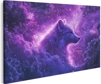 Islandburner Bild auf Leinwand Kosmischer Wolf in einem lila Nebelwald Bilder Wandbilder Poster