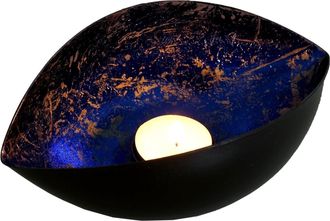 Guru Shop Metall Teelicht Windlicht Blau, 7x18x11 cm