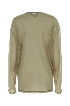 Prada Womens Khaki Lyocell Blend Oversize T-Shirt Oliva Exterior: Silk T-shirts And Polos