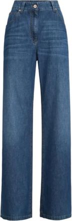 Brunello Cucinelli Femme, Jeans, Bleu, Taille: 38 FR Pantalon Ample en Denim L&eacute;ger avec Monili