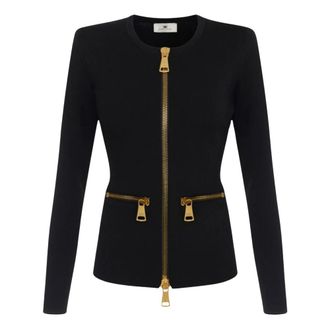 Elisabetta Franchi Strickjacke mit strukturierten Schultern - - Sweatshirts & Hoodies - Damen - Schwarzk - L