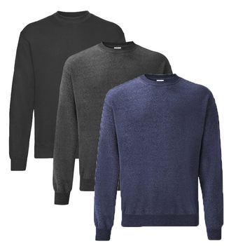 Fruit Of The Loom Herren Classic Set In Sweat, 3 Pack Sweatshirt, 1x Schwarz + 1x Dark Heather + 1x Vintage Heather Navy + 1 HL Kauf Notizblock, XXL (3er Pack)