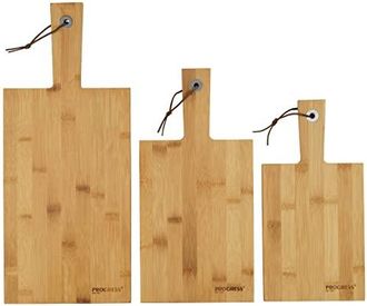 PROGRESS Progress BW05082 Schneidebretter aus Holz - 3-teiliges Schneidebrettset, FSC-zertifizierter Bambus, Charcuterie-Paddelbretter mit Griffen, 30/35/45 cm