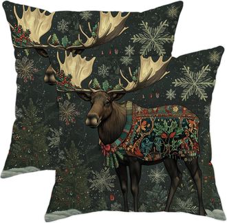 Generic Weihnachtsspa&szlig; Mit Elchen Kissenh&uuml;llen Luxuri&ouml;se Zierkissenbez&uuml;ge Quadratische Kissenbez&uuml;ge F&uuml;r Schlafzimmer Heimdekoration Balkon 45X45Cm 2Er Set