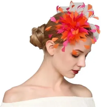 Generic Bibi à plumes orange pour femme - Pour le thé, le derby, le mariage, Rose et orange, taille unique