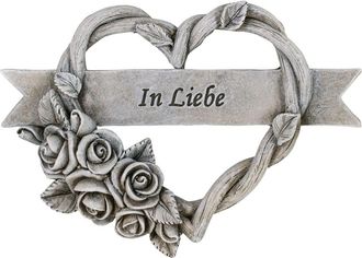 Matches 21 matches21 Schöner Grabschmuck Herz in grau wetterfest als Grabdekoration - Grabherz mit Rose IN Liebe für Friedhof aus Kunststein - Herz Dekoration fü