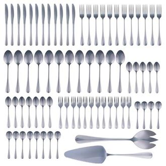 Alpina Besteckset 8 Personen - Besteck Set 75-teilig - Edelstahl-Messer, L&ouml;ffel, Gabeln, Teel&ouml;ffel und Kuchengabeln - Inkl. Tortenheber, Salatgabel und L&ouml;ffe