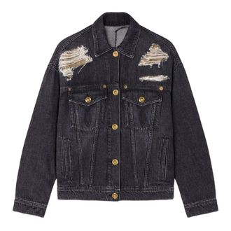 Versace Schwarze Denim Blouson Jacke - - Jackets - Damen - Schwarzk - XS