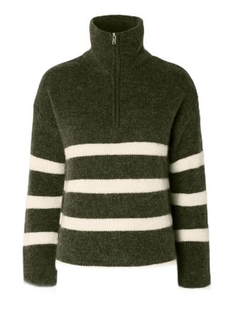 Selected Damen SLFMALINE LS Knit Half Zip NOOS Strickpullover, Kalamata/Stripes:Birch, XL