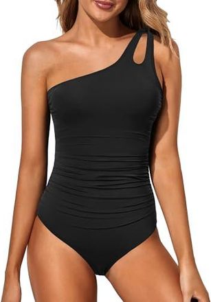Holipick Maillot de Bain Une pièce asymétrique pour Femme, contrôle du Ventre, Couverture complète, Maillot de Bain Modeste avec Ouverture au Niveau de lépaule