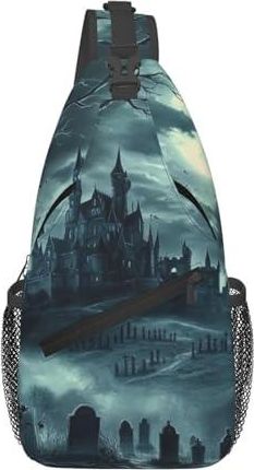 Generic Sac &agrave; bandouli&egrave;re gothique ch&acirc;teau et corbeau - Sac &agrave; bandouli&egrave;re de voyage pour homme - Sac &agrave; dos de randonn&eacute;e