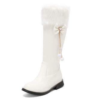 Generic Bottes de neige confortables &agrave; talon plat pour femme - Bout rond - Fermeture &eacute;clair lat&eacute;rale, blanc, 40.5 EU