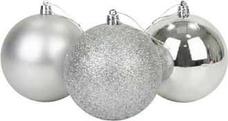 Shatchi 20 cm/3 gro&szlig;e silberfarbene Weihnachtskugeln, PVC, bruchsicher, gl&auml;nzend, matt, glitzernd, Weihnachtskugeln, Ornamente, Sortiert, Set, Festliche Weihn