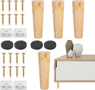 Generic Sofa-Ersatzbeine aus Holz - 4 St&uuml;ck rund gedrehte Spindelf&uuml;&szlig;e, stabiles Massivholz, Schraubmontage mit Anti-Rutsch-Pads, Glatte Oberfl&auml;chen | M&ouml;belbei